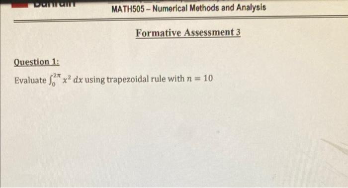 Solved Pem MATH505 - Numerical Methods and Analysis | Chegg.com
