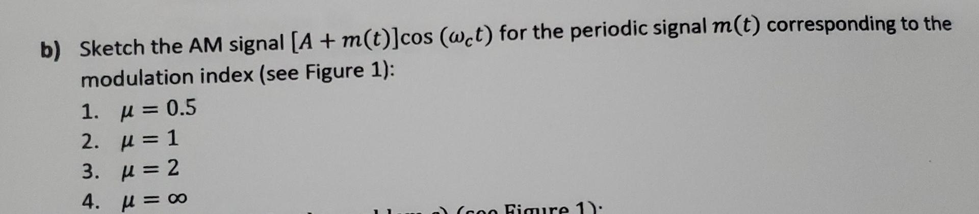 Solved b) Sketch the AM signal [A + m(t)]cos (wct) for the | Chegg.com