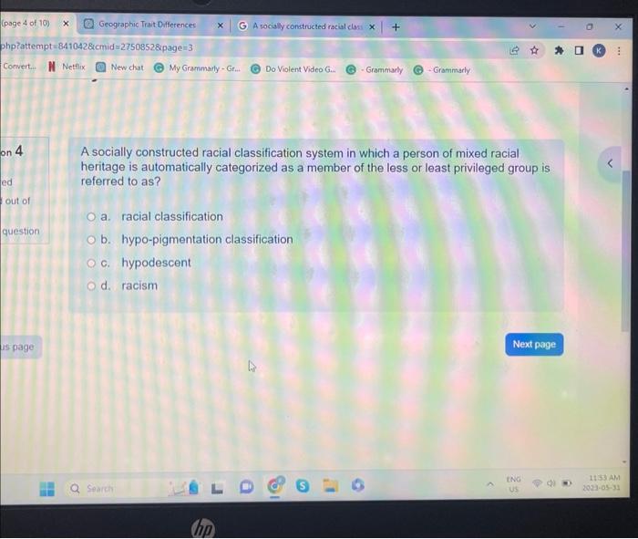 A socially constructed racial classification system | Chegg.com