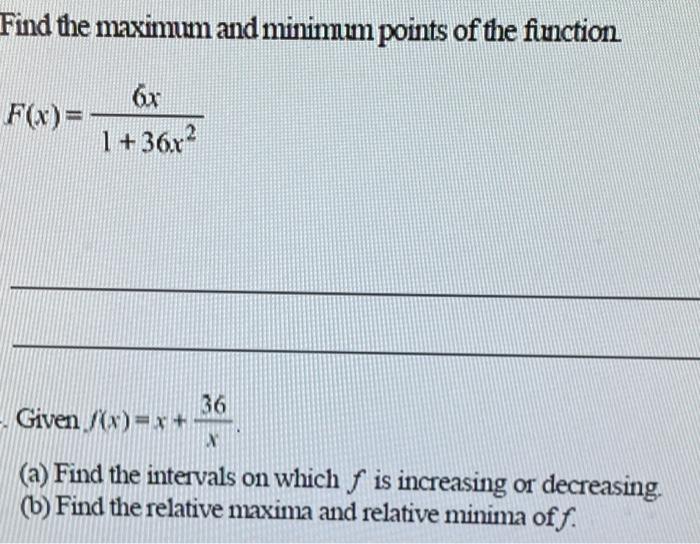 Solved 1) Find the maximum and minimum points of the | Chegg.com