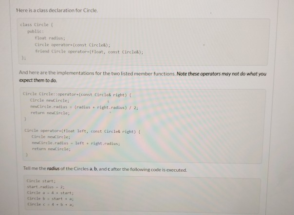 Solved Here is a class declaration for Circle class circle | Chegg.com
