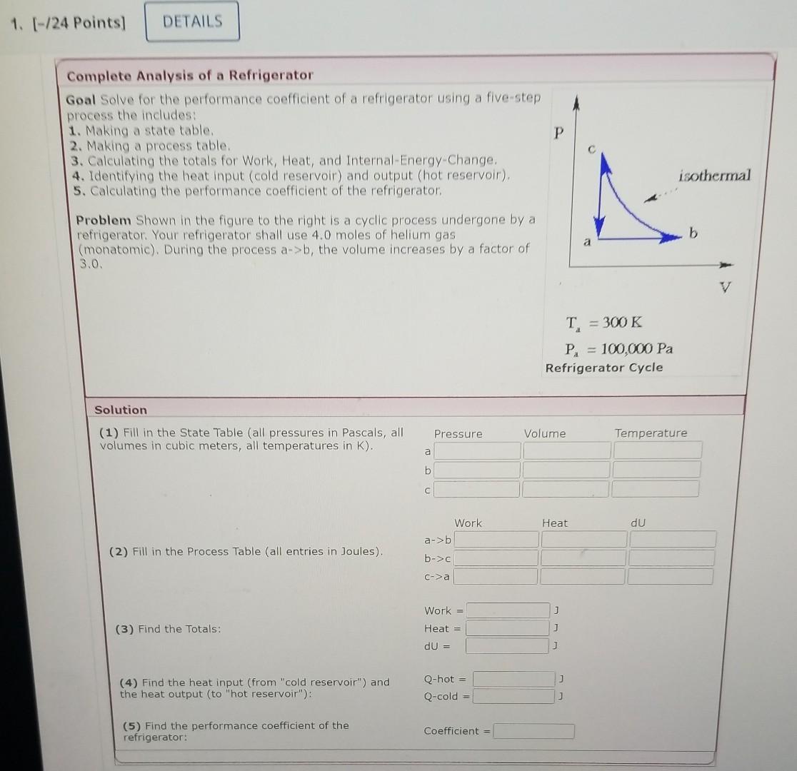 Solved Complete Analysis of a Refrigerator Goal Solve for | Chegg.com