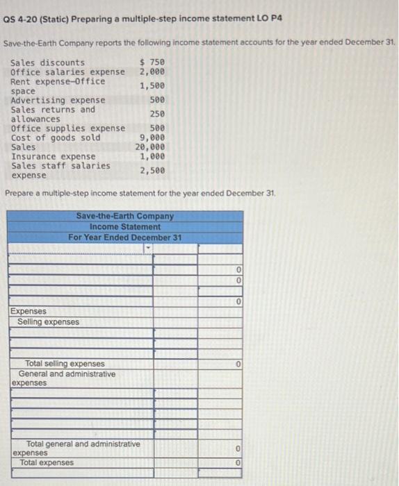 Solved QS 4-20 (Static) Preparing a multiple-step income | Chegg.com Solved QS 4-20 (Static) Preparing a multiple-step income | Chegg.com