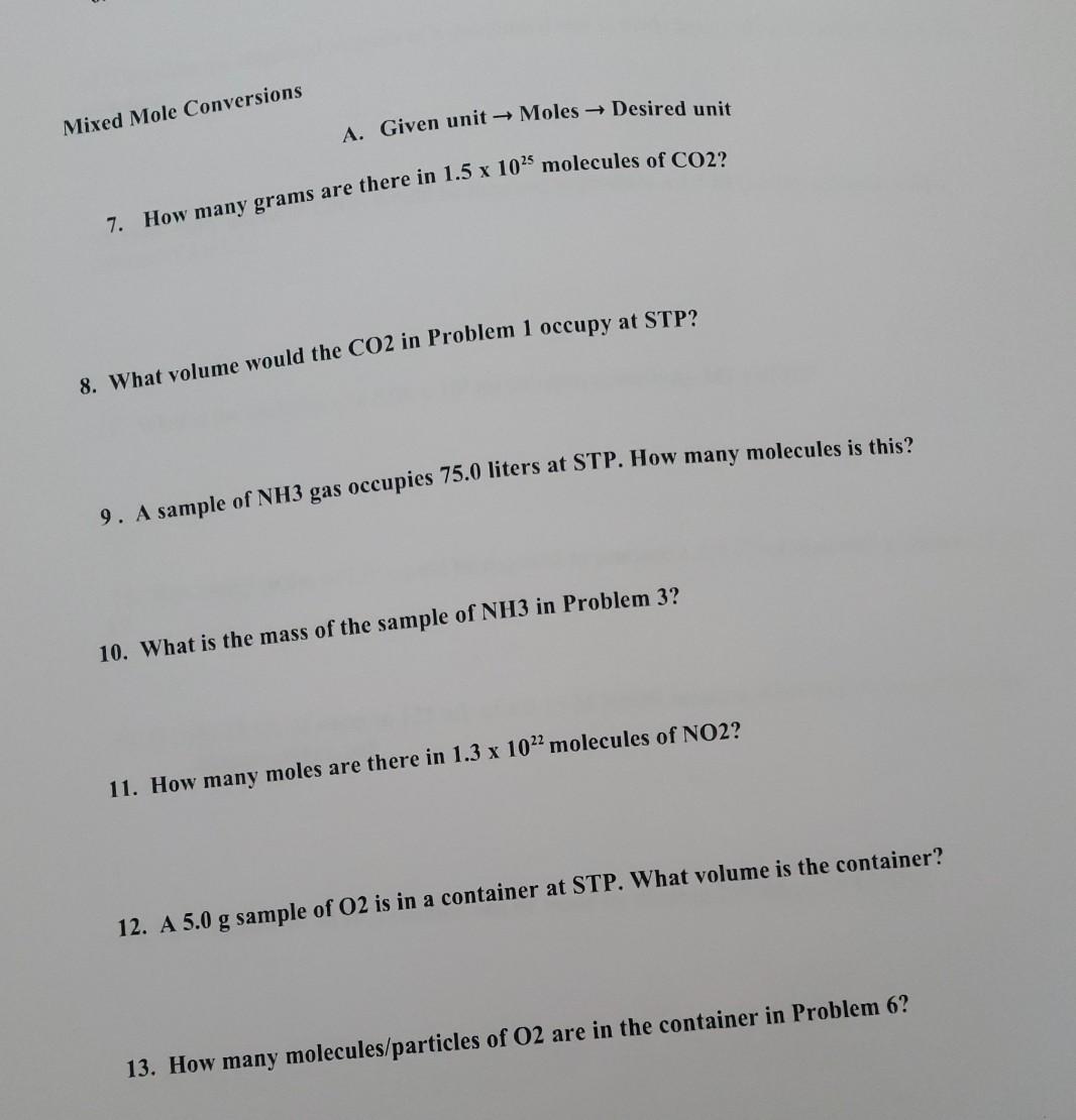 Solved Mixed Mole Conversions A. Given unit → Moles Desired | Chegg.com