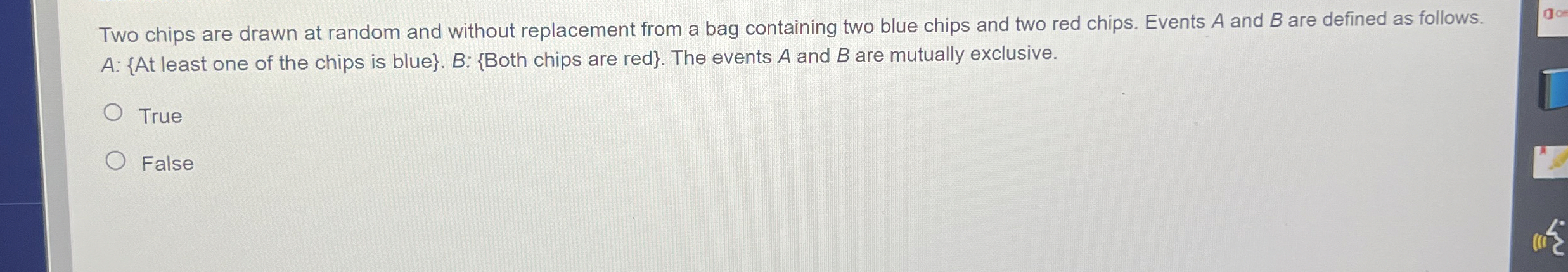 Solved Two chips are drawn at random and without replacement | Chegg.com