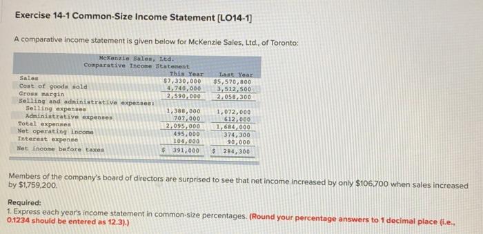 Solved Exercise 14-1 Common-Size Income Statement [LO14-1] A | Chegg.com