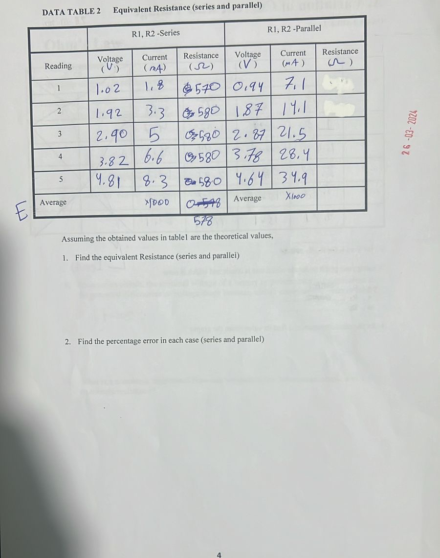 Solved DATA TABLE 2Equivalent Resistance (series and | Chegg.com Solved DATA TABLE 2Equivalent Resistance (series and | Chegg.com
