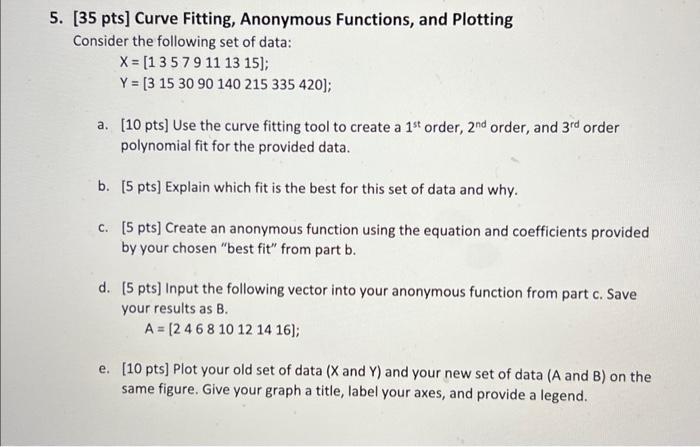 Solved [35 pts] Curve Fitting, Anonymous Functions, and | Chegg.com
