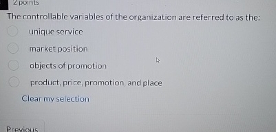 Solved 2 ﻿pointsThe controllable variables of the | Chegg.com