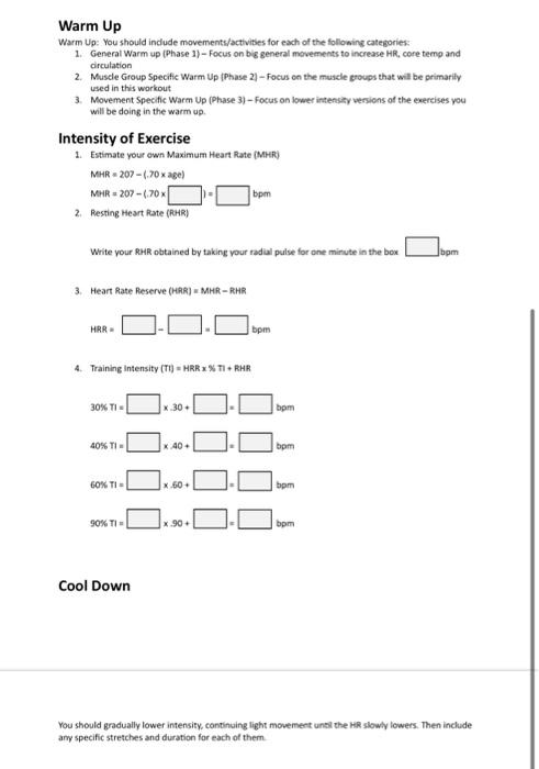 Solved Cardiorespiratory Endurance Exercise Prescription | Chegg.com