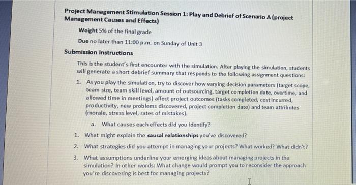 Solved Project Management Stimulation Session 1: Play and | Chegg.com