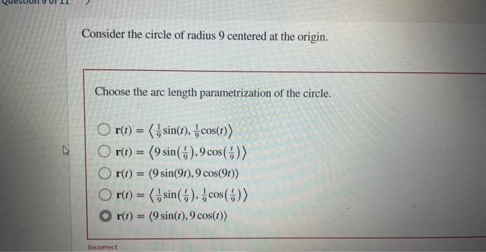 Solved Consider the circle of radius 9 centered at the | Chegg.com