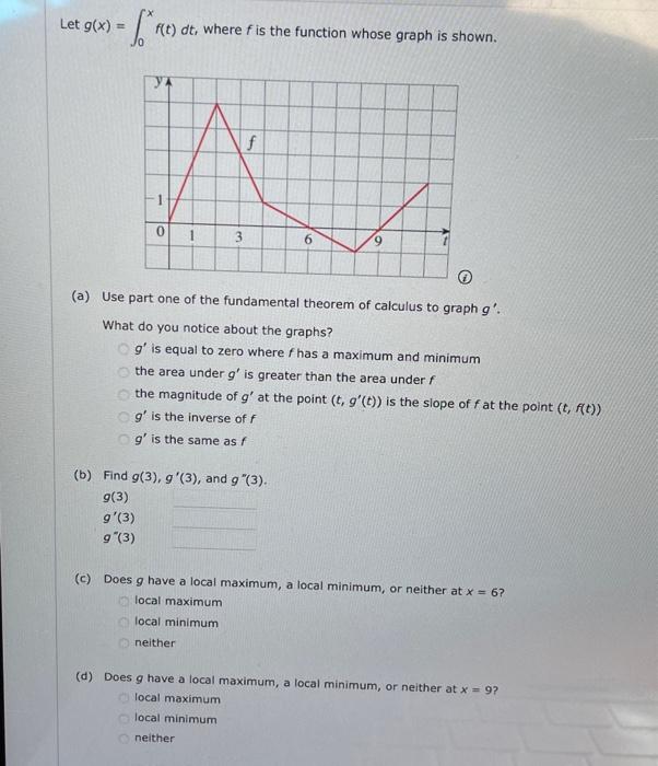 Solved Let g(x) f(t) dt, where fis the function whose graph | Chegg.com