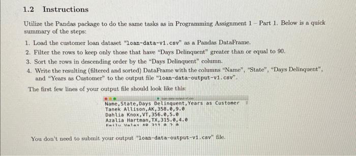 Solved 1.2 Instructions Utilize the Pandas package to do the | Chegg.com
