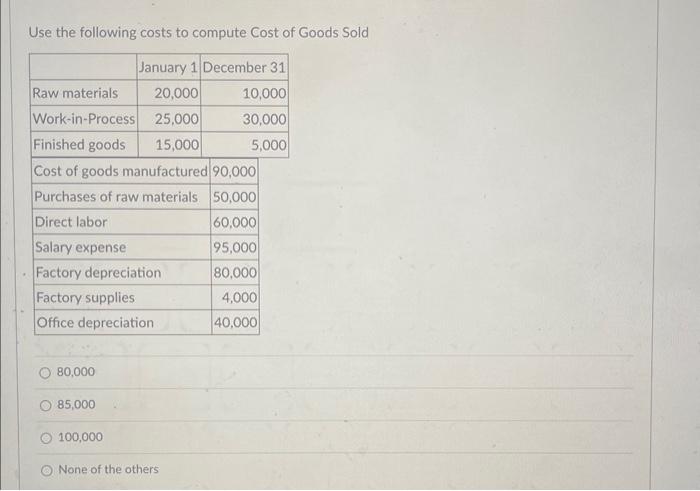Solved Use the following costs to compute Cost of Goods | Chegg.com