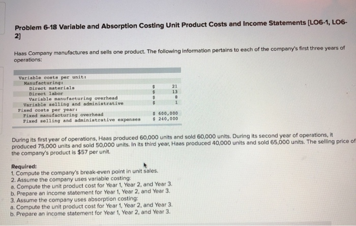Solved Problem 6-18 Variable and Absorption Costing Unit | Chegg.com