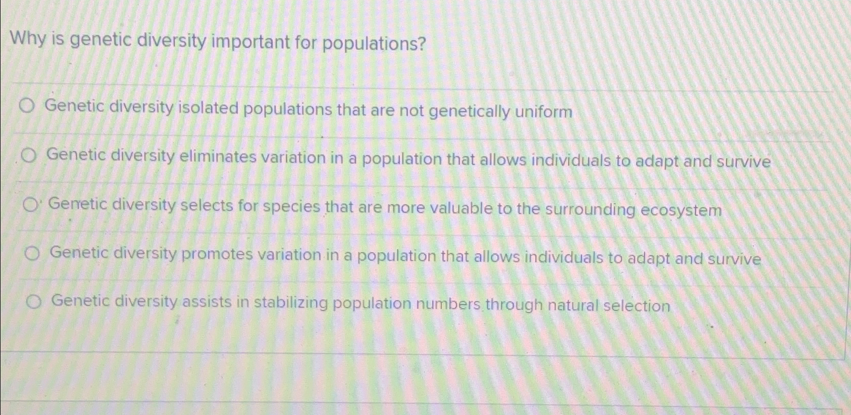 Solved Why is genetic diversity important for | Chegg.com