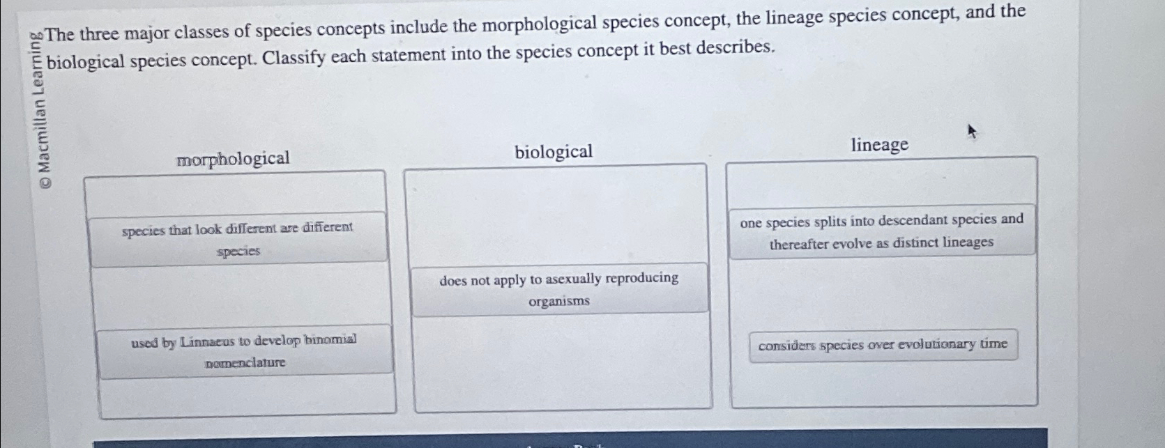 Solved biological species concept. Classify each statement | Chegg.com