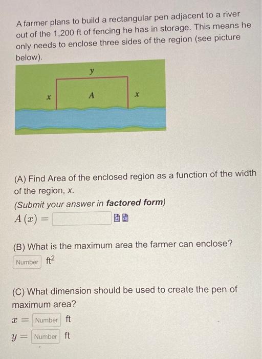 Solved A farmer plans to build a rectangular pen adjacent to | Chegg.com
