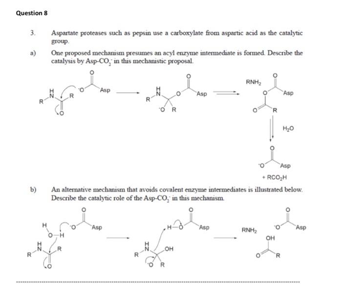 Solved 3. Aspartate proteases such as pepsin use a | Chegg.com