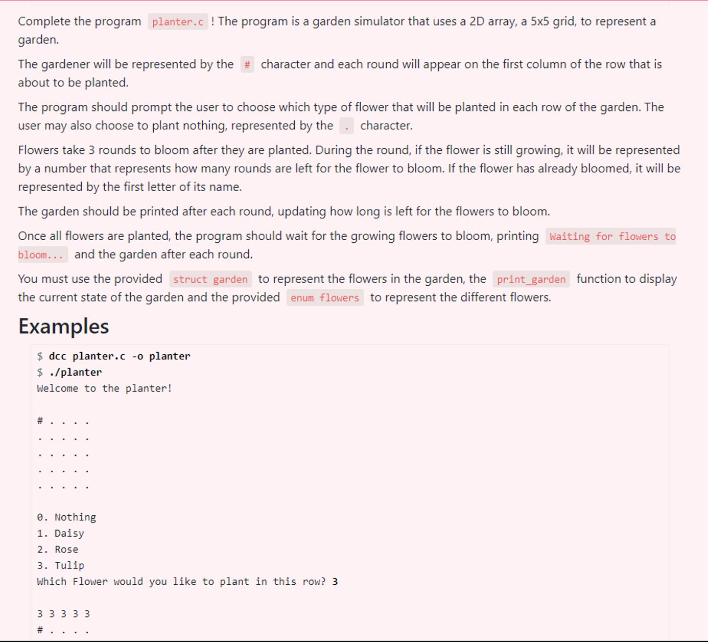 Solved Complete the program planter.c ! ﻿The program is a | Chegg.com