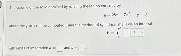 Solved The volume of the solid obtained by rotating the | Chegg.com