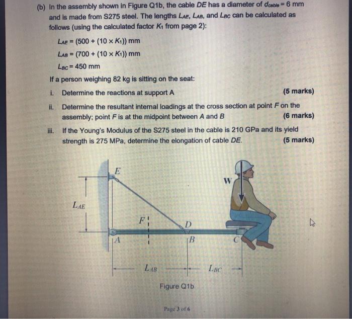Solved b) In the assembly shown in Figure Q1b, the cable DE | Chegg.com