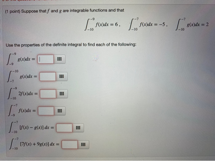 Solved (1 point) Suppose that f and g are integrable | Chegg.com