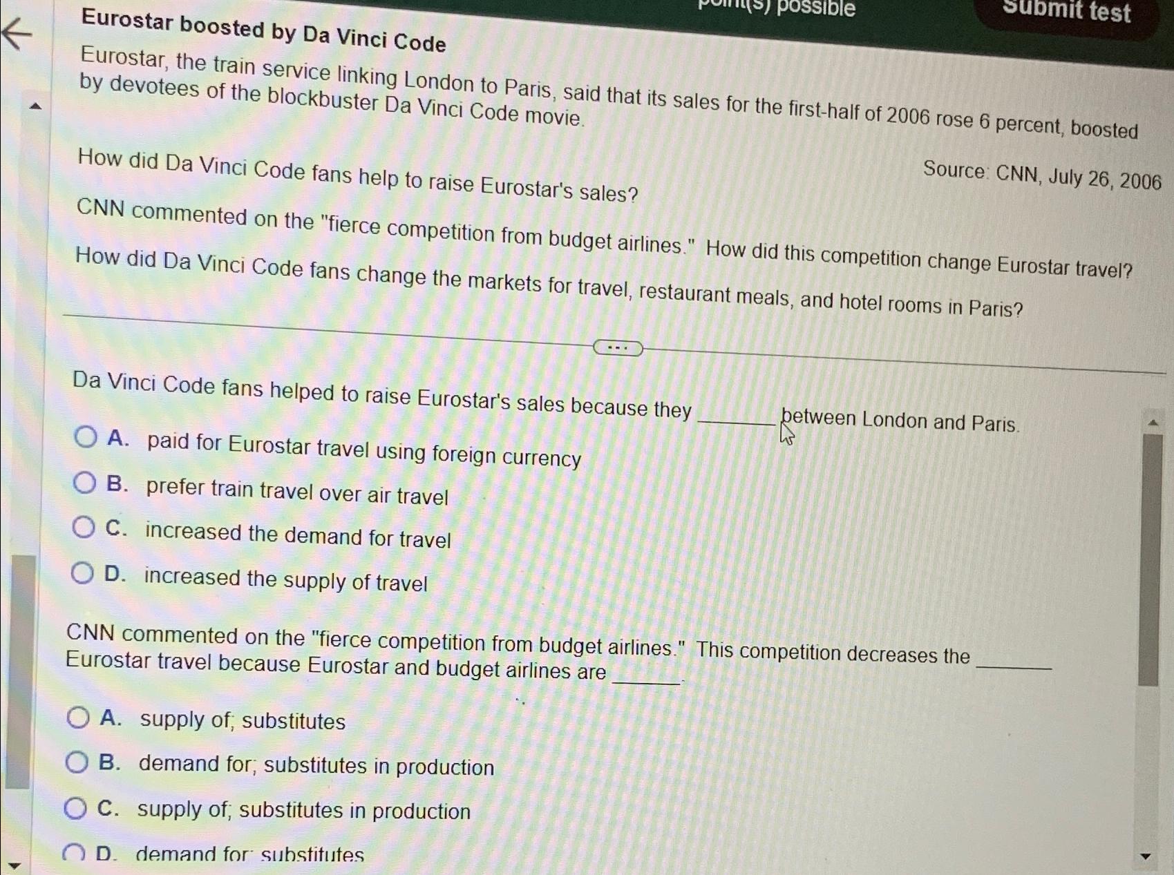 Solved Eurostar boosted by Da Vinci CodeEurostar, the train | Chegg.com