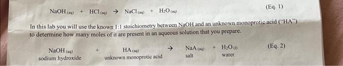 Solved NaOH(aq)+HCl(aq)→NaCl(aq)+H2O(aq) In this lab you | Chegg.com