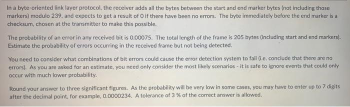 Solved In a byte-oriented link layer protocol, the receiver | Chegg.com
