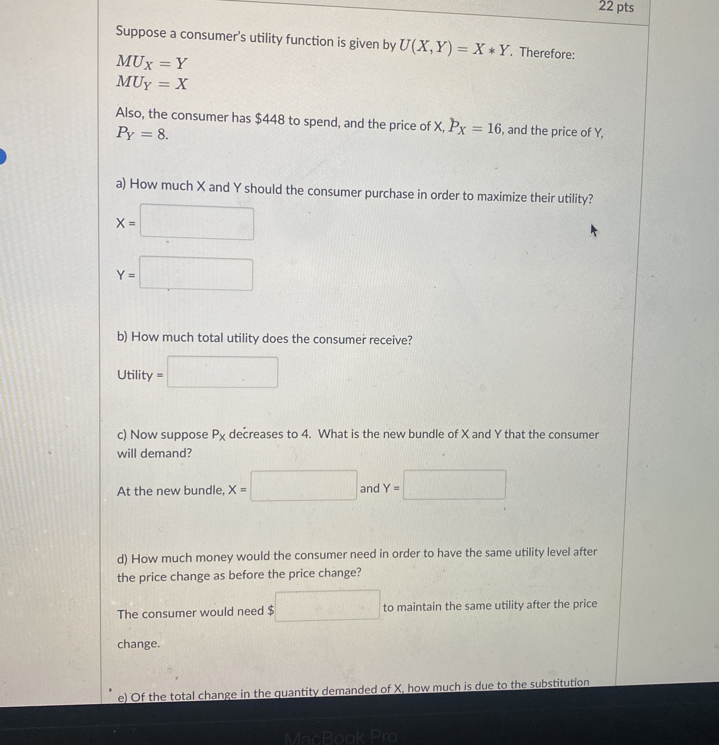 Solved Question 6Suppose a consumer's utility function is | Chegg.com