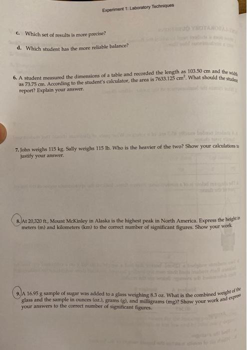 Solved Experiment 1: Laboratory Techniques POST-LABORATORY | Chegg.com