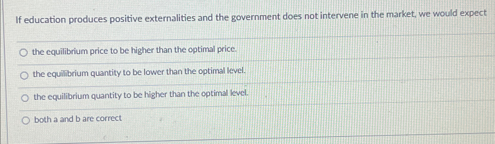 Solved If education produces positive externalities and the | Chegg.com