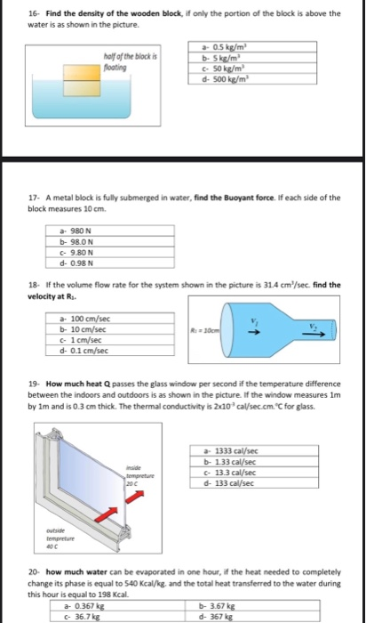 Solved 16- Find the density of the wooden block, if only the | Chegg.com