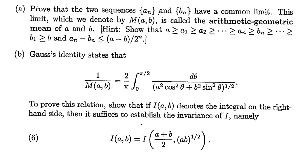 Solved (a) ﻿Prove that the two sequences {an} ﻿and {bn} | Chegg.com