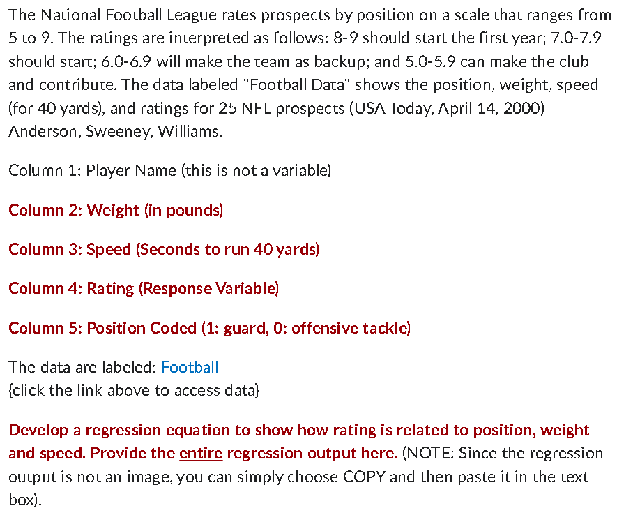 Solved The National Football League rates prospects by | Chegg.com