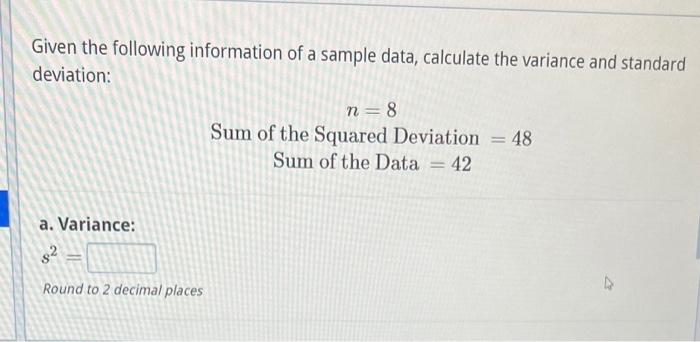 Solved Given the following information of a sample data, | Chegg.com