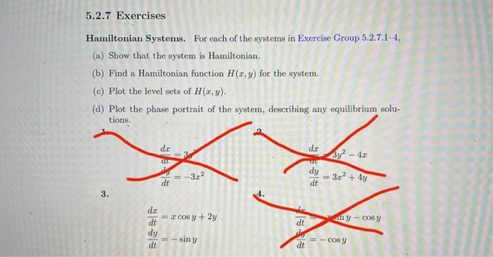 Solved Hamiltonian Systems For Each Of The Systems In