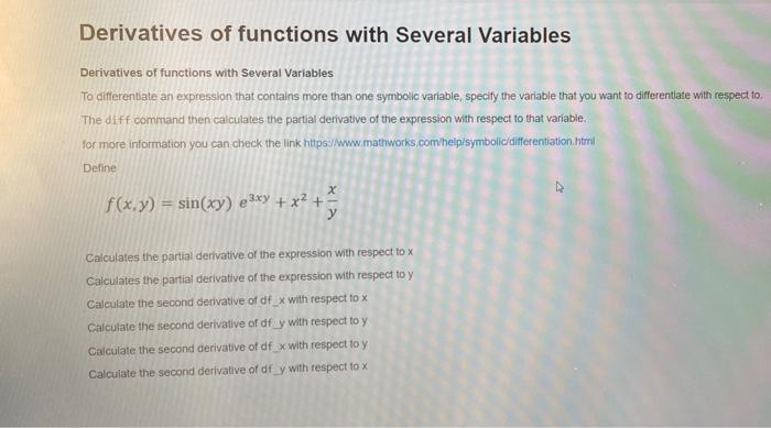 Solved Derivatives of functions with Several Variables | Chegg.com