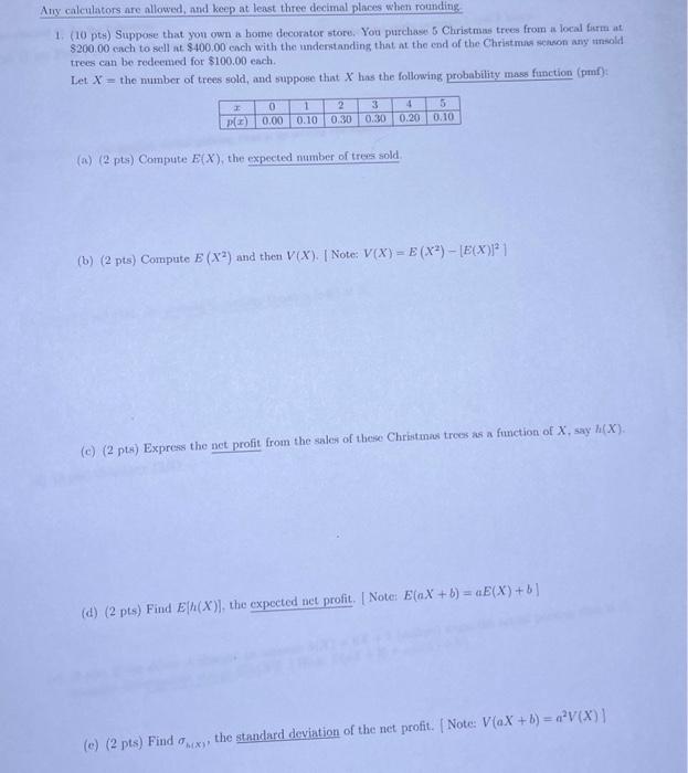 Solved 1. (10 pts) Suppose that yon own a home decorator | Chegg.com