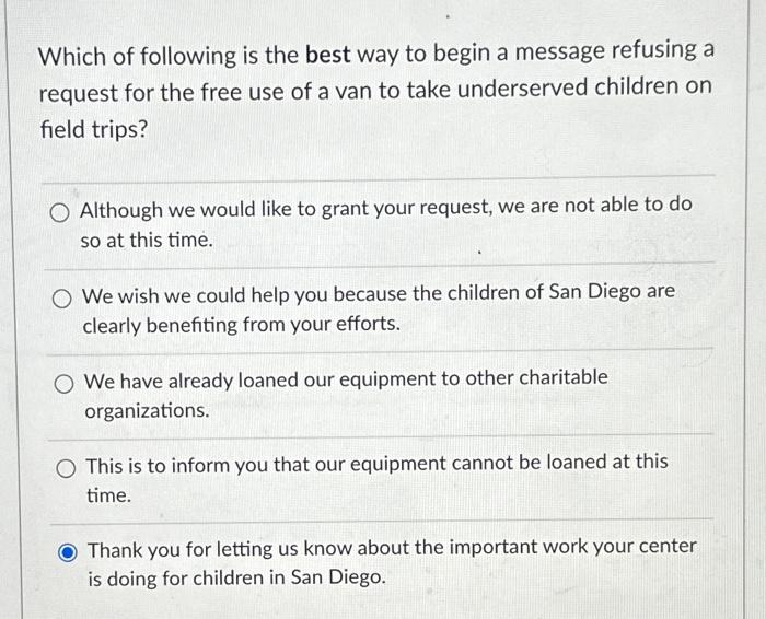 Which of following is the best way to begin a message | Chegg.com