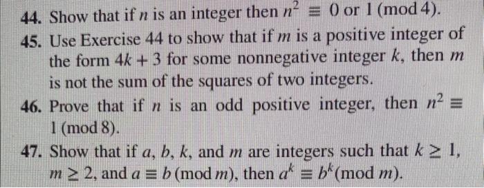 Solved 44. Show that if n is an integer then n2≡0 or | Chegg.com