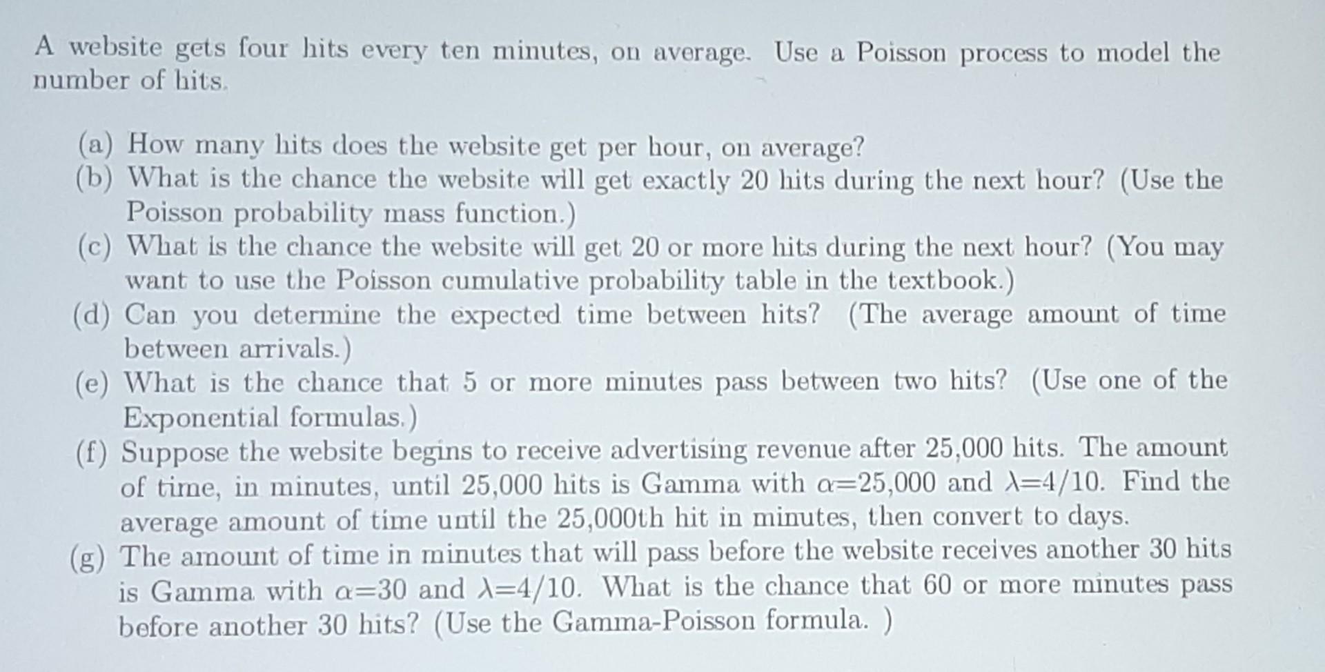 Solved A website gets four hits every ten minutes, on | Chegg.com
