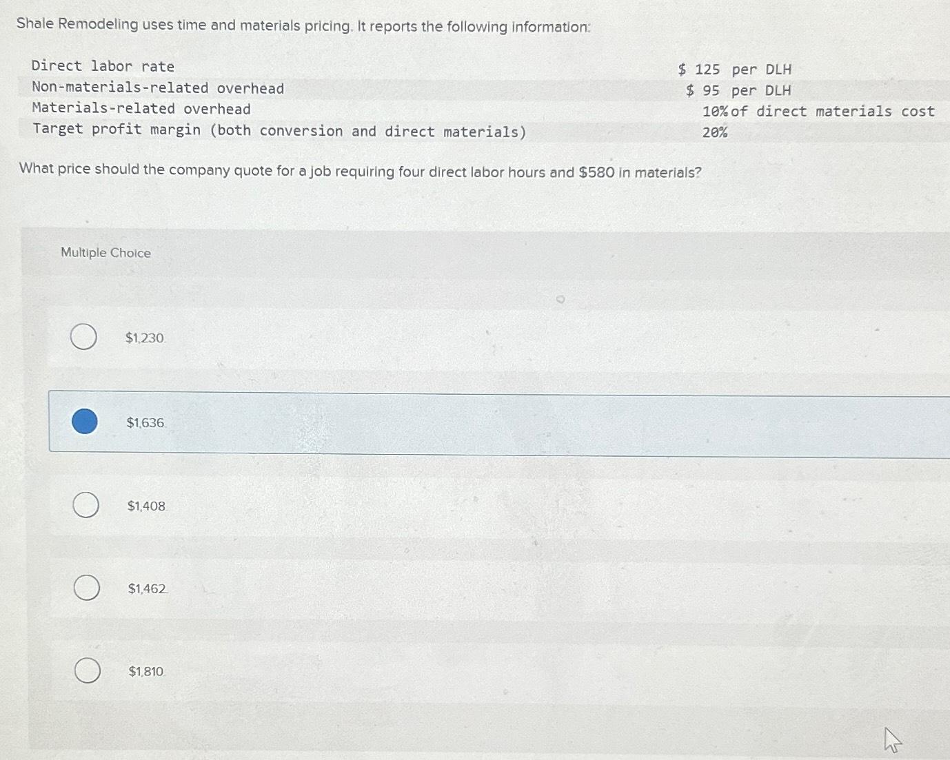 Solved Shale Remodeling uses time and materials pricing. It | Chegg.com