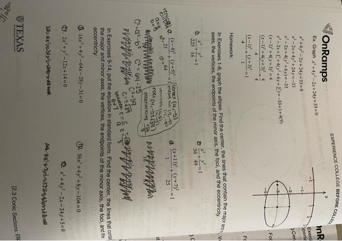 OnRamps Ex. Graph \( x^{2}+4 y^{2}-2 x+24 y+33=0 \) | Chegg.com