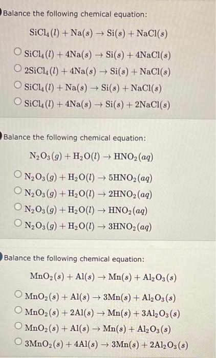 Solved Balance the following chemical equation: SiCl (1) + | Chegg.com