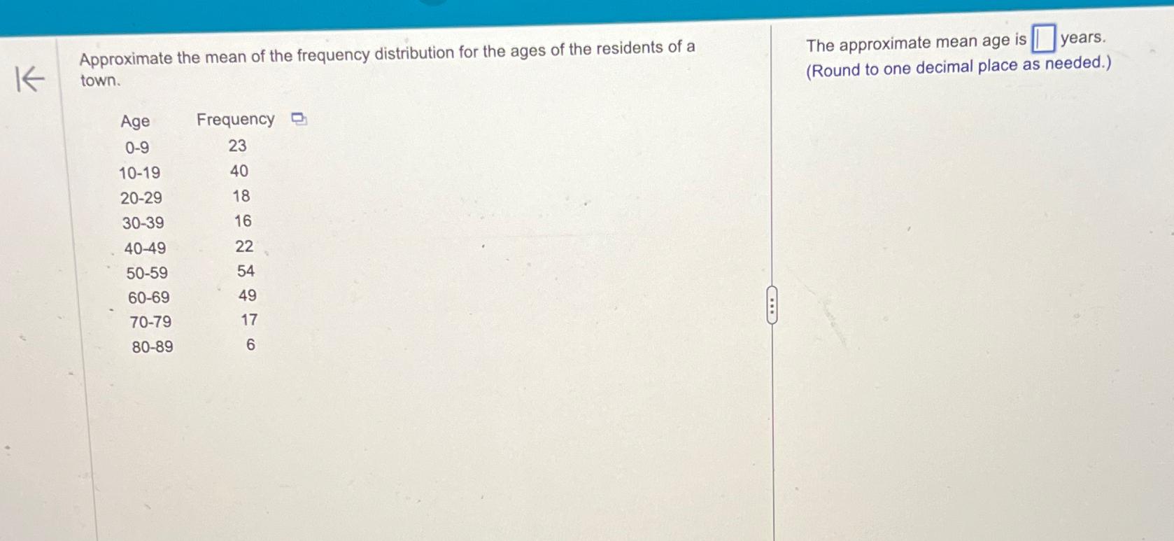 Solved Approximate the mean of the frequency distribution | Chegg.com