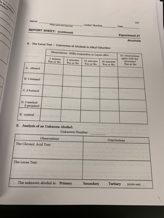 Name Locker Number_ Date REPORT SHEET: (continued) | Chegg.com