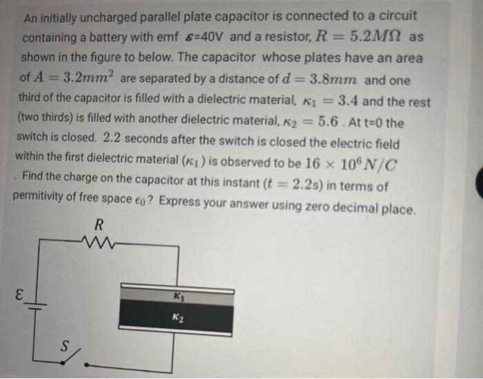 An initially uncharged parallel plate capacitor is | Chegg.com